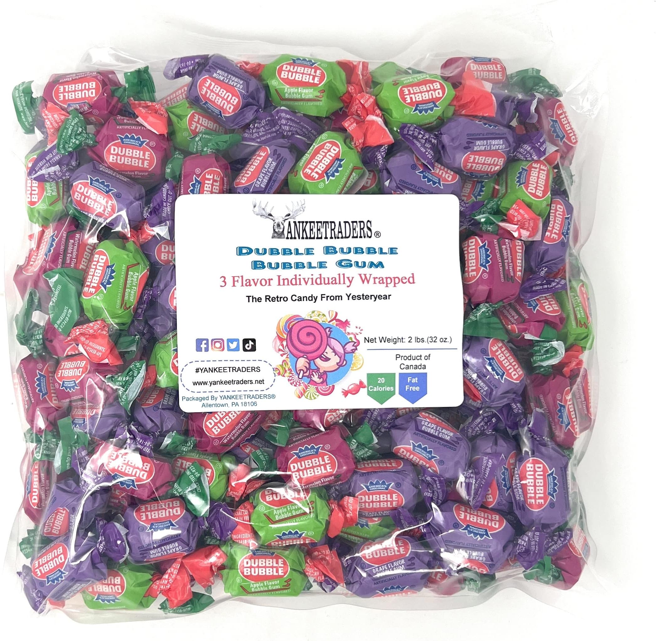 Amazon.com : Triple Fruit Flavor Dubble Bubble Wrapped Bubble Gum, Bulk ...