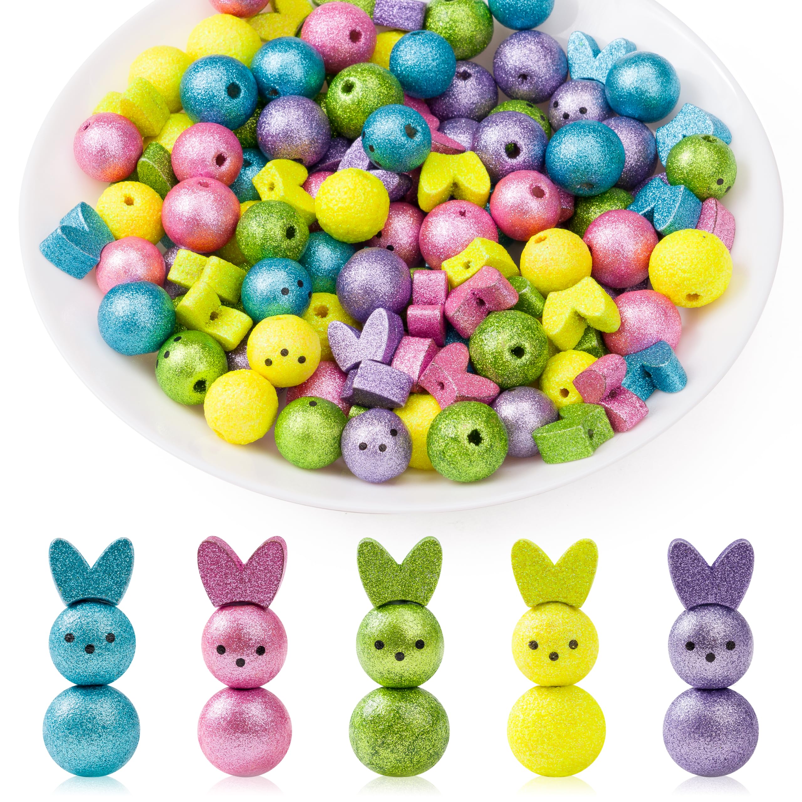 Amazon.com: Haooryx 121pcs Easter Glittery Bunny Peeps Wood Beads ...