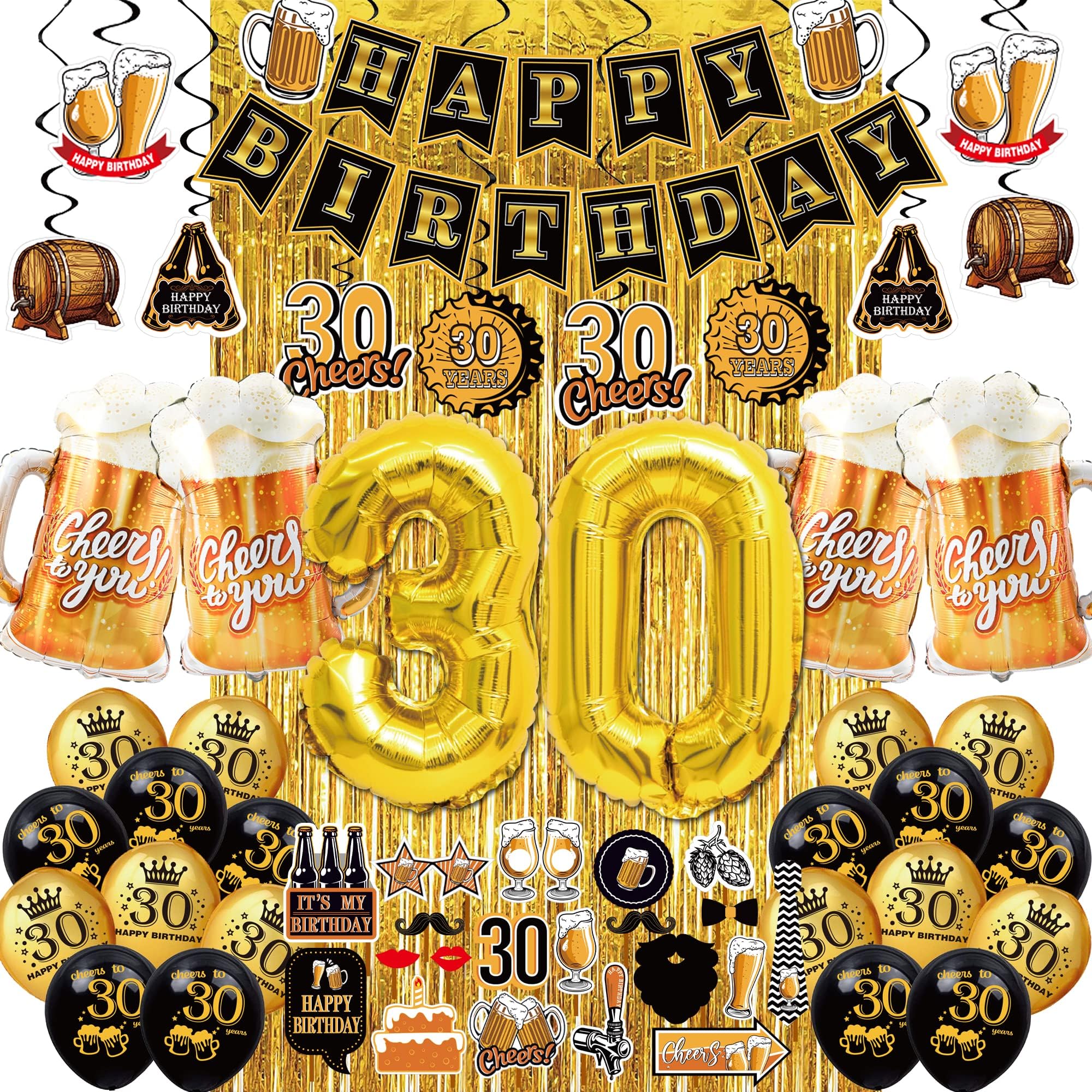 Amazon.com: Cheers & Beers to 30 Years Gold Glitter Banner - 30th ...