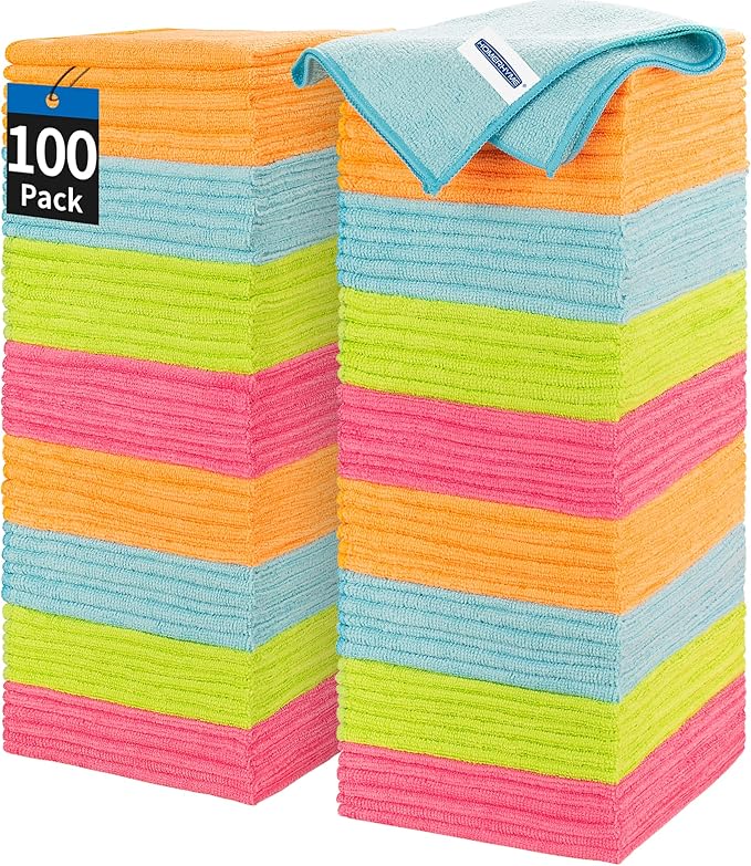 HOMERHYME Microfiber Cleaning Cloth - 100 Pack Cleaning Towels, 12.6" x ...