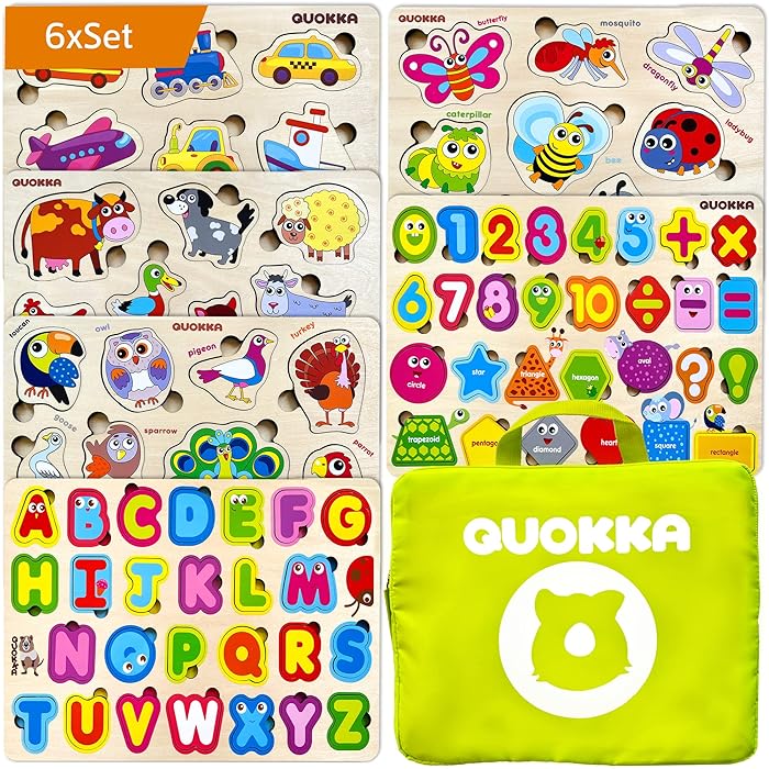 Buy Wooden Puzzles for Toddlers Ages 1-3-5 in a Bag – Alphabet Learning ...