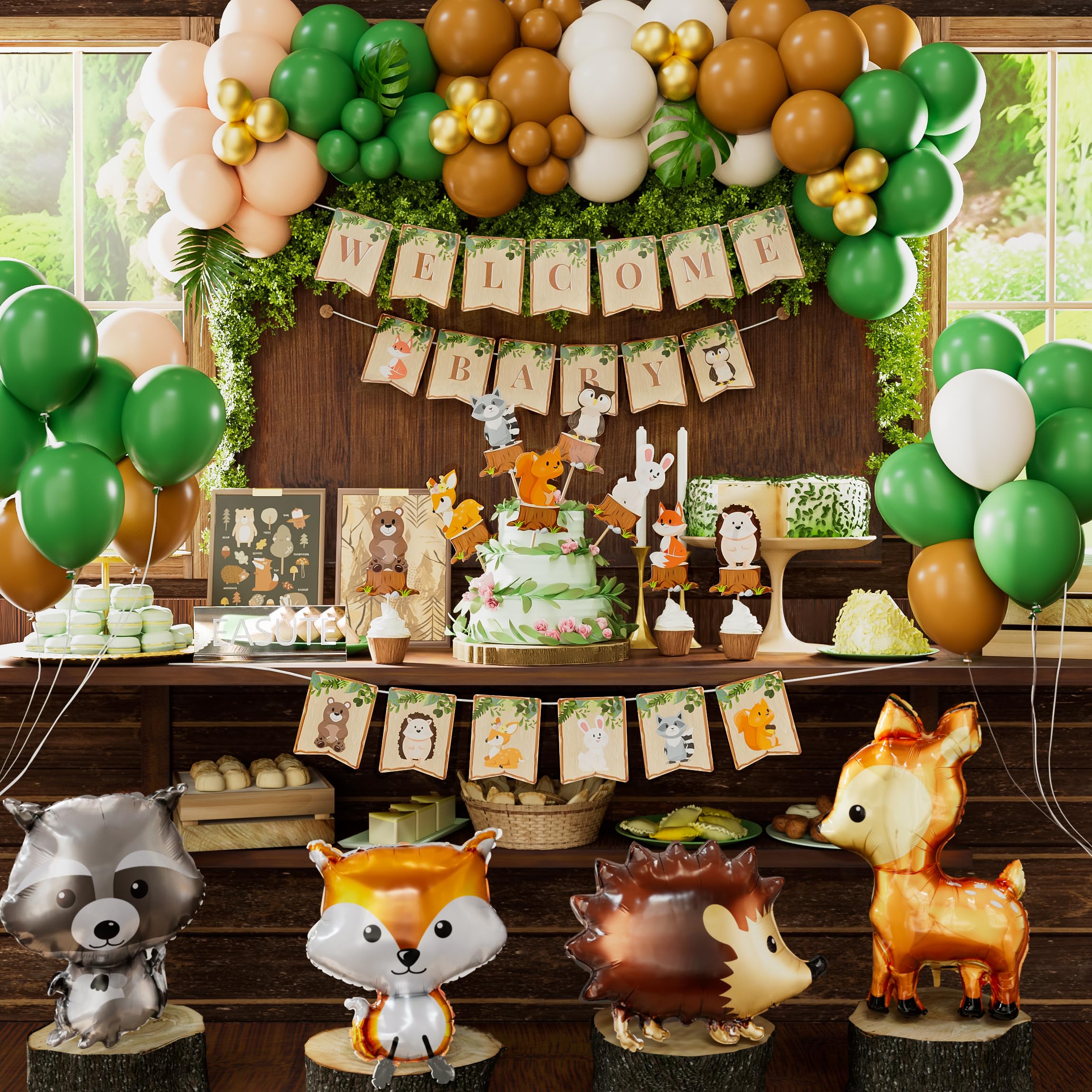 Amazon.com: Woodland Animal Balloons Garland Arch Kit Sage Green Brown ...