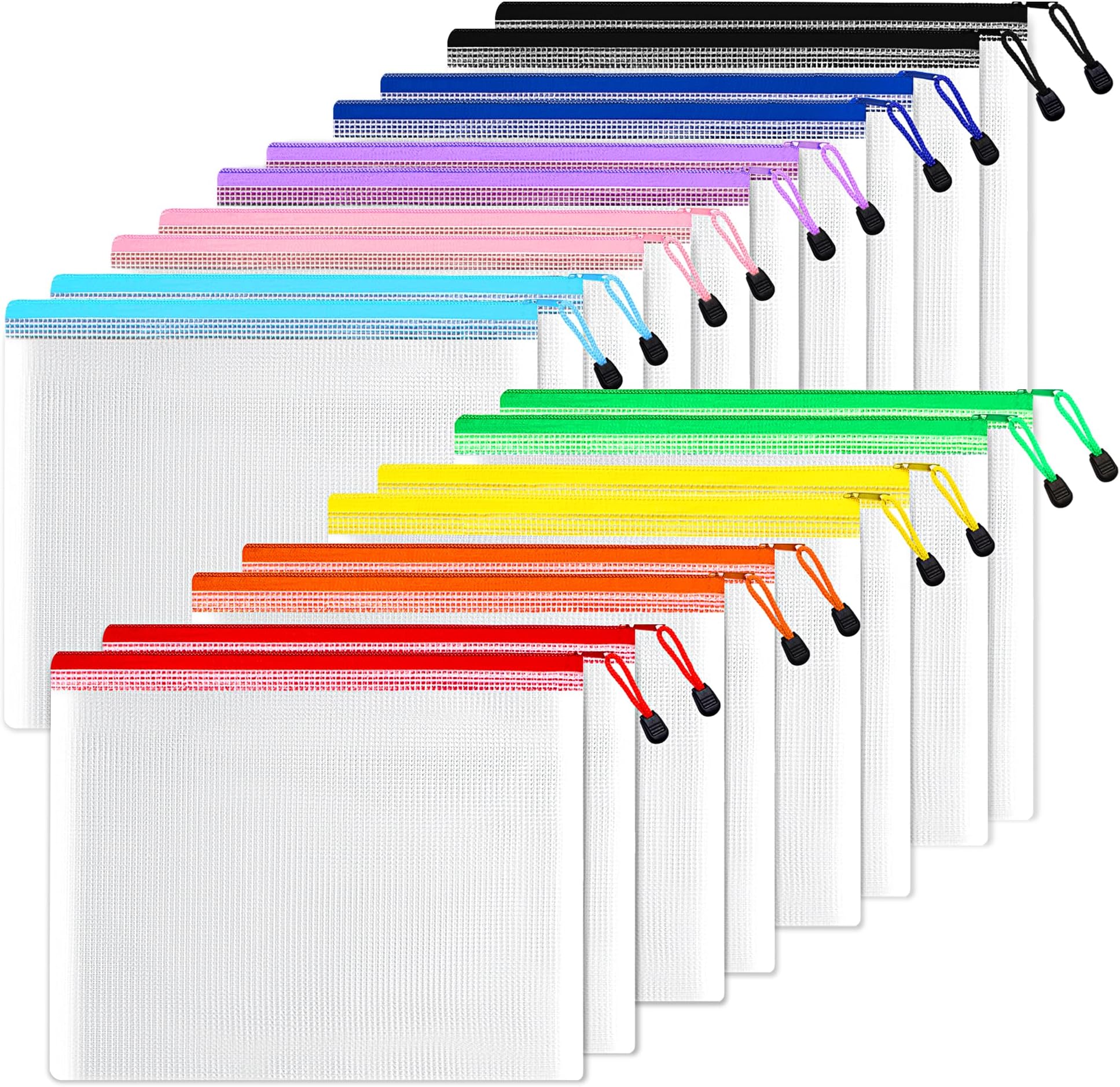 SUNEE Plastic Zipper Pouches 9x13in (6 Colors, 18 Packs),Water ...