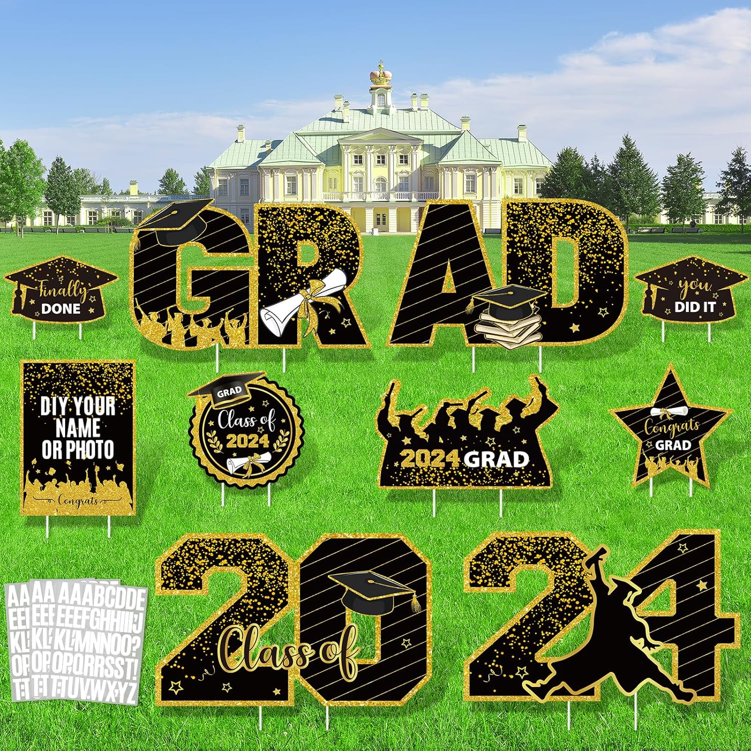 Amazon.com : 10 Pcs Graduation Yard Sign Decorations Personalized Black ...