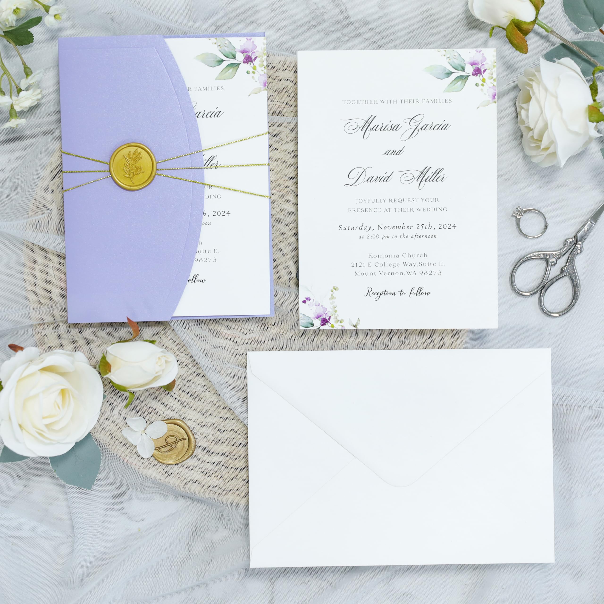 Amazon.com : ponatia 20PCS Wedding Invitation Cards Kits - 5x7 Wrap ...