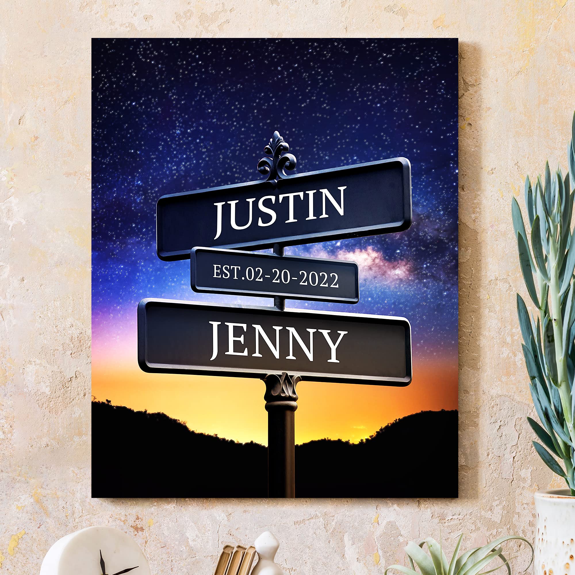 Amazon.com: CP CANVASPATH Crossroads Sign Couple's Name and Date on ...