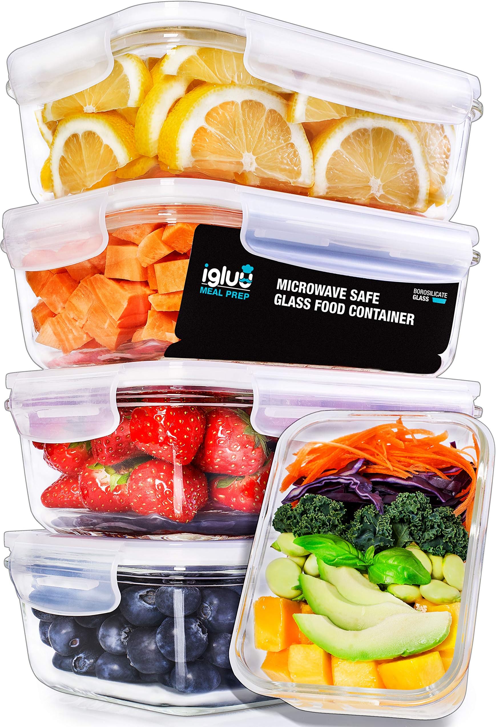 Igluu Meal Prep Glass Containers with Lids (5 pack + extra lid) - Meal ...