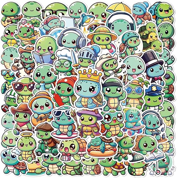 Amazon.com: 50Pcs Cute Turtle Stickers for Kids Waterproof Cartoon ...