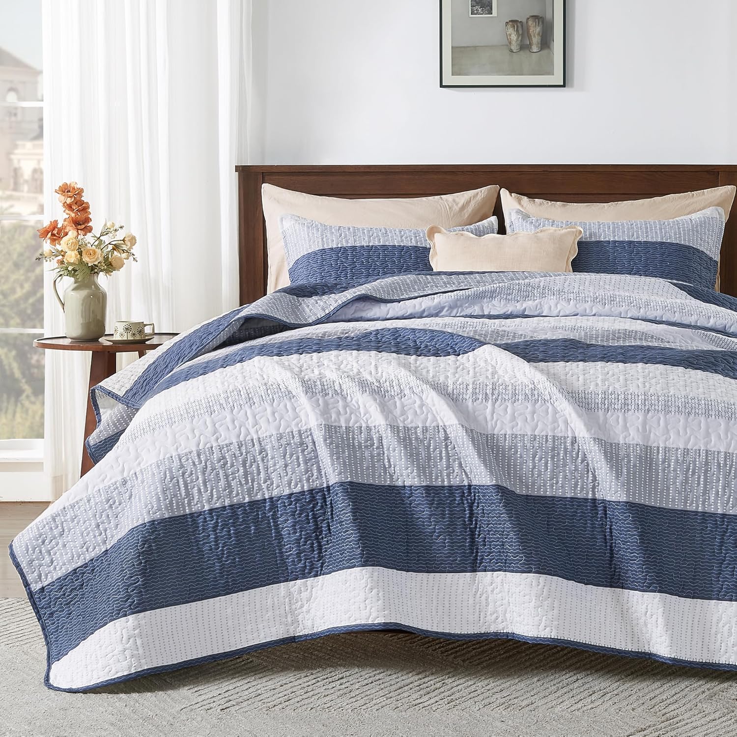 Amazon.com: Andency California King Quilt Set - Mineral Blue ...