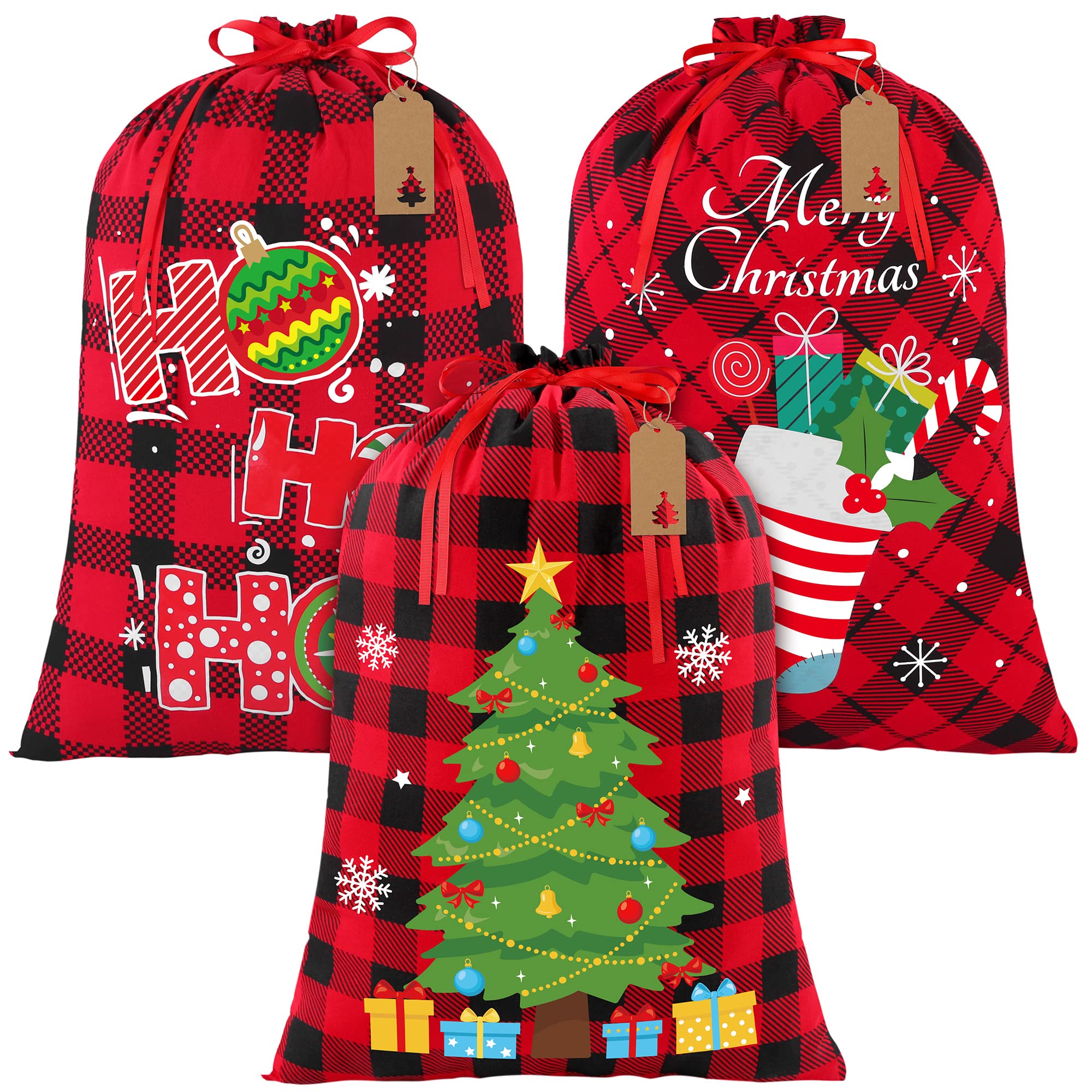 Amazon.com: Aneco 3 Pieces Christmas Drawstring Gift Bag Buffalo Plaid ...