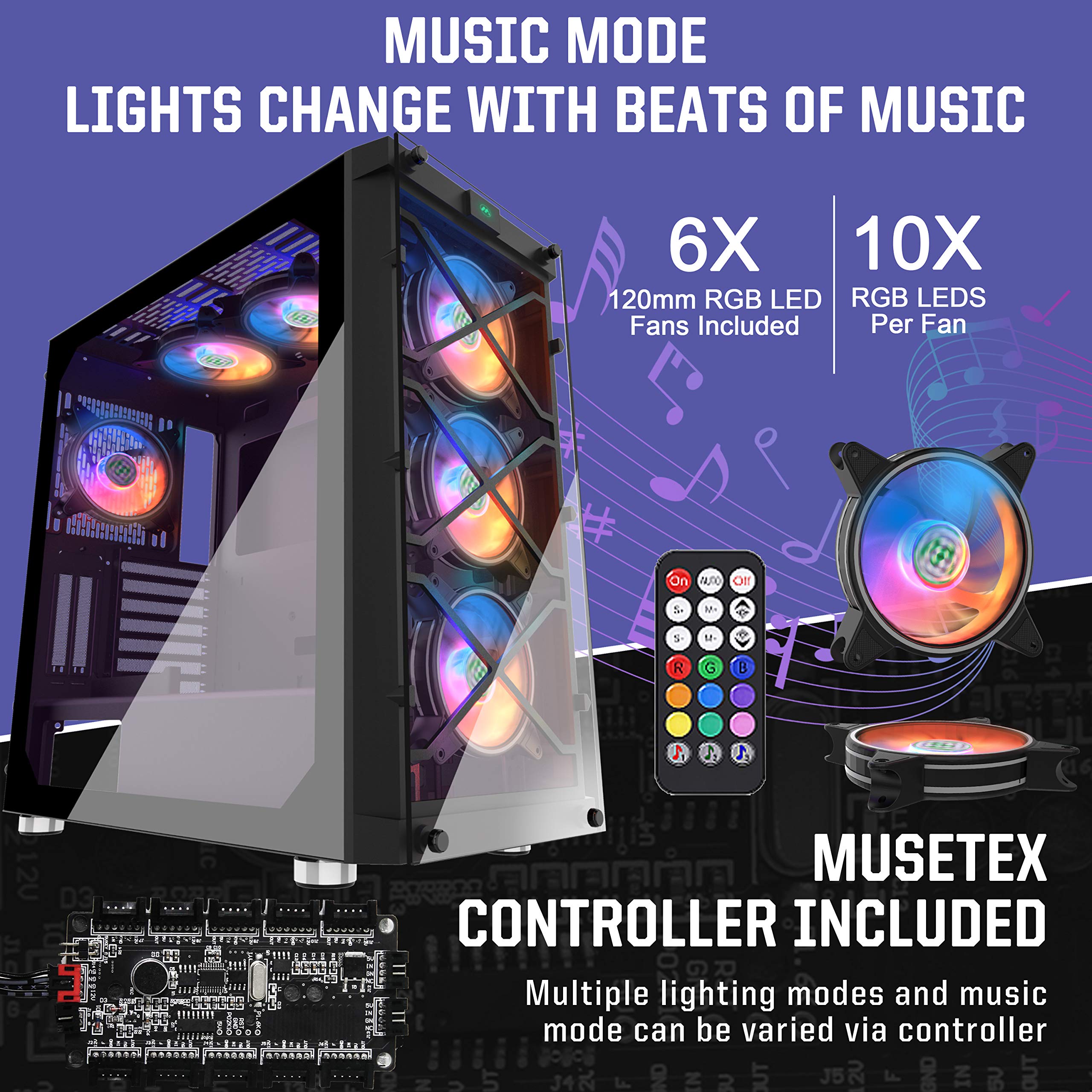 Snapklik.com : MUSETEX USB 3.0 Ports & 6 PCS 120mm LED ARGB Fans Pre ...