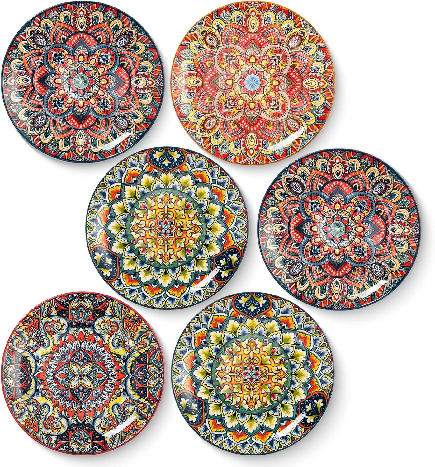 Amazon.com | HONGJUNLEE 8" Colorful Salad Plates Set of 6, Ceramic ...