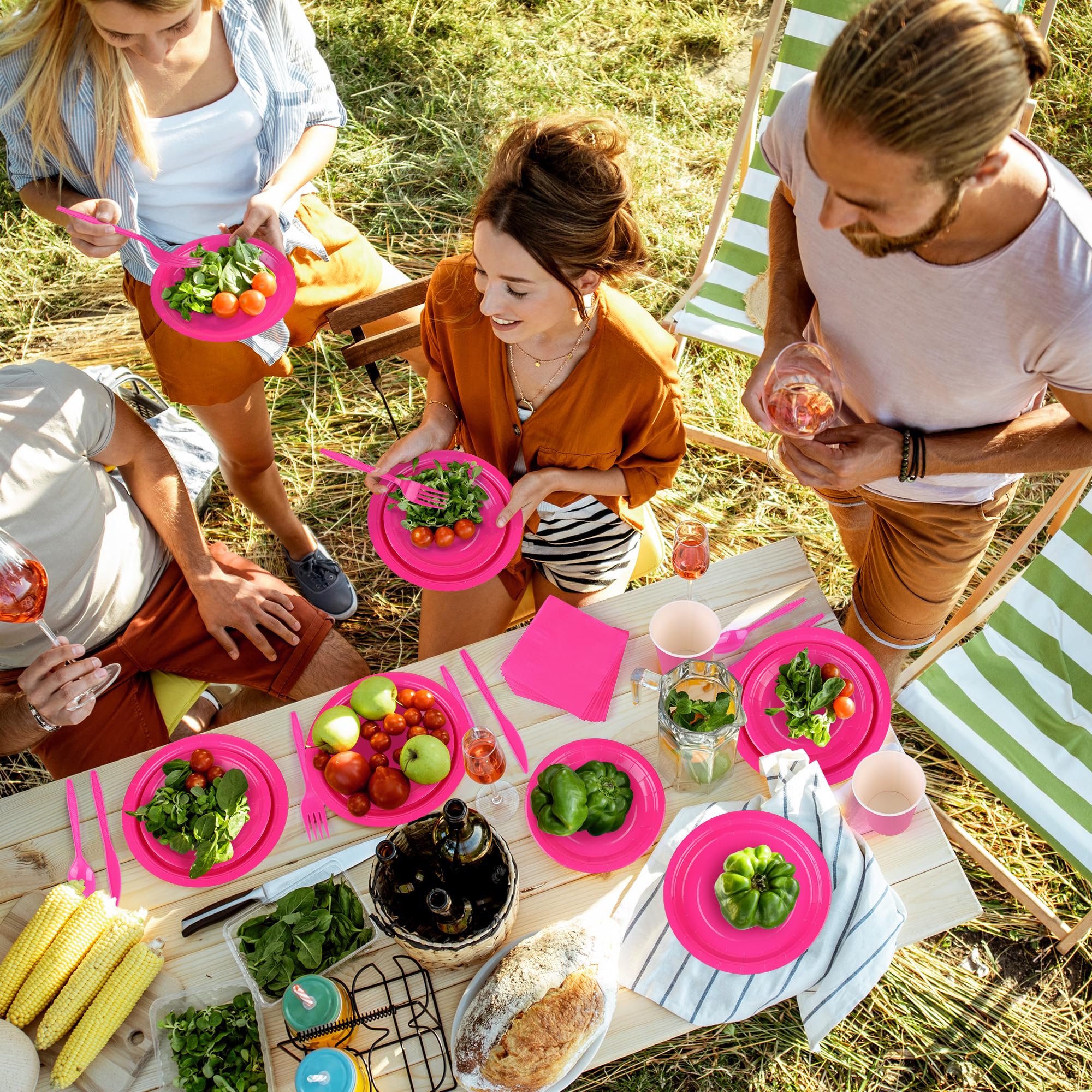 durony 350 Pieces Hot Pink Paper Dinnerware Set 7 Inch 9 Inch ...