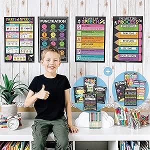 Amazon.com: 4 Colorful Grammar Posters For Language Arts - ELA Posters ...