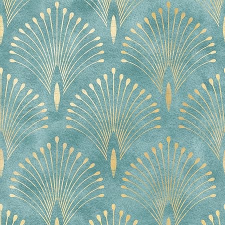 Livelynine Turquoise Blue and Gold Wallpaper Peel and Stick Art Deco ...