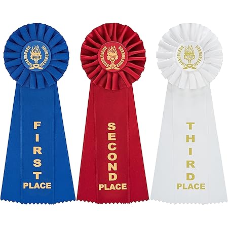 Amazon.com : Premium Award Ribbons Blue,Red,White - 1st, 2nd, 3rd Place ...