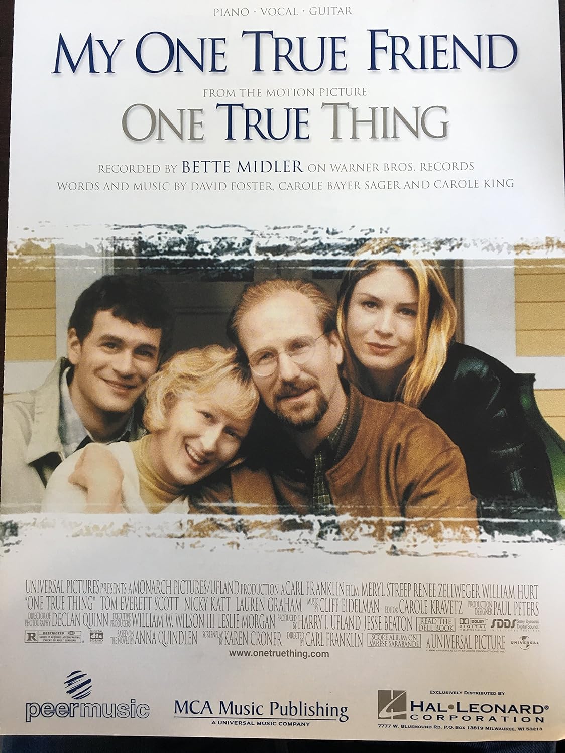 My One True Friend. Piano/Vocal/Guitar: David Foster, Carole Bayer ...