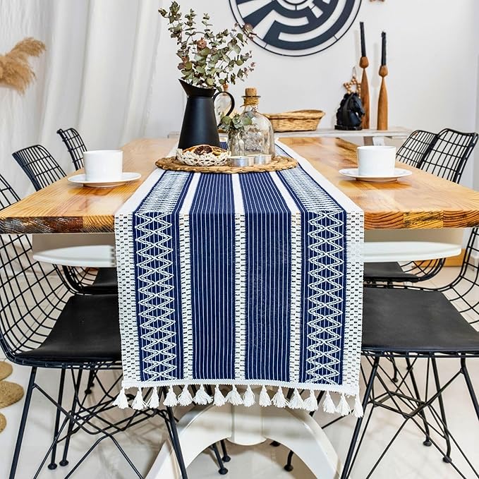 Amazon.com: Navy Blue Table Runner Boho Style 14 x 60 Inch | Farmhouse ...