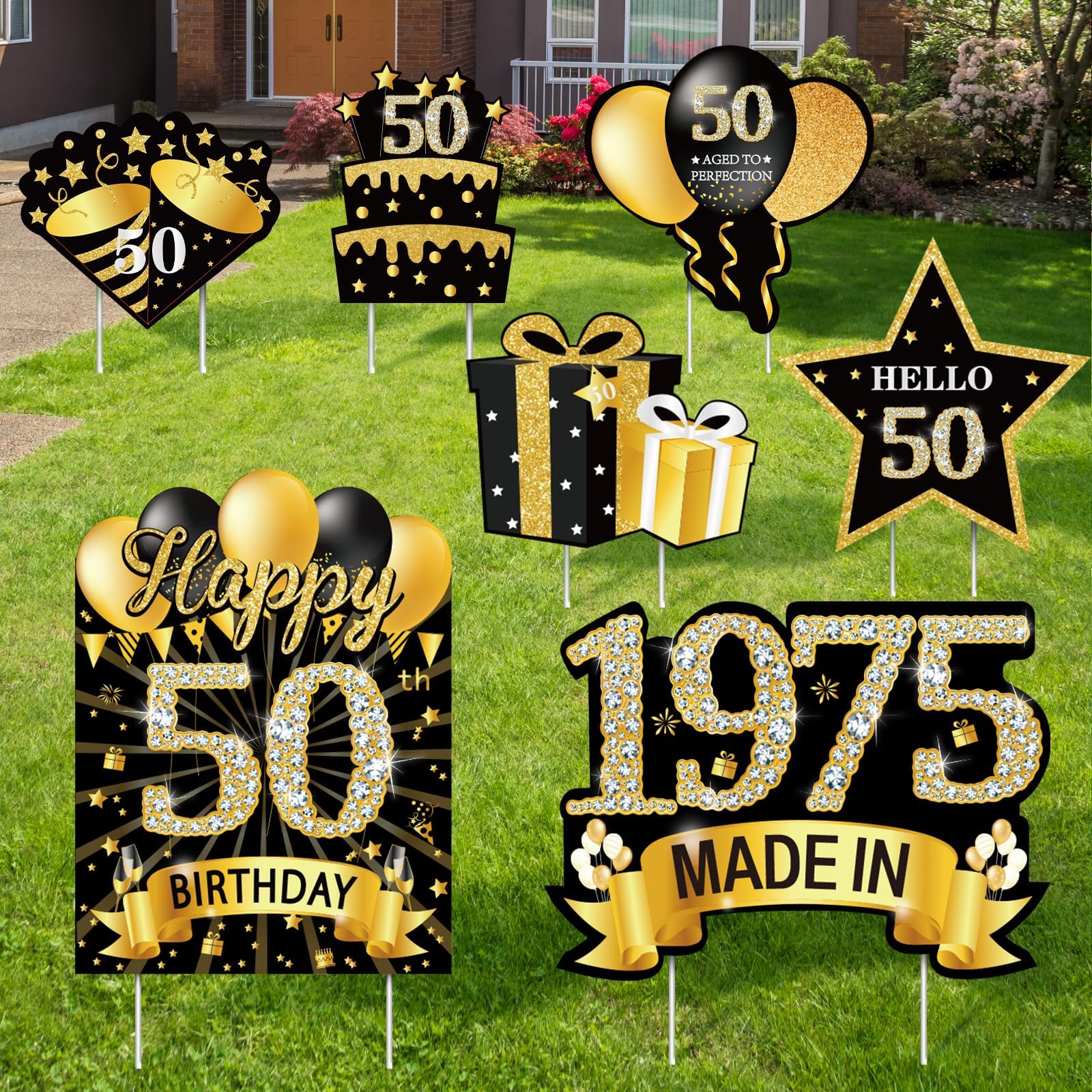 Amazon.com : MYITYARD 50th Birthday Decorations, 8 Pack Happy Birthday ...
