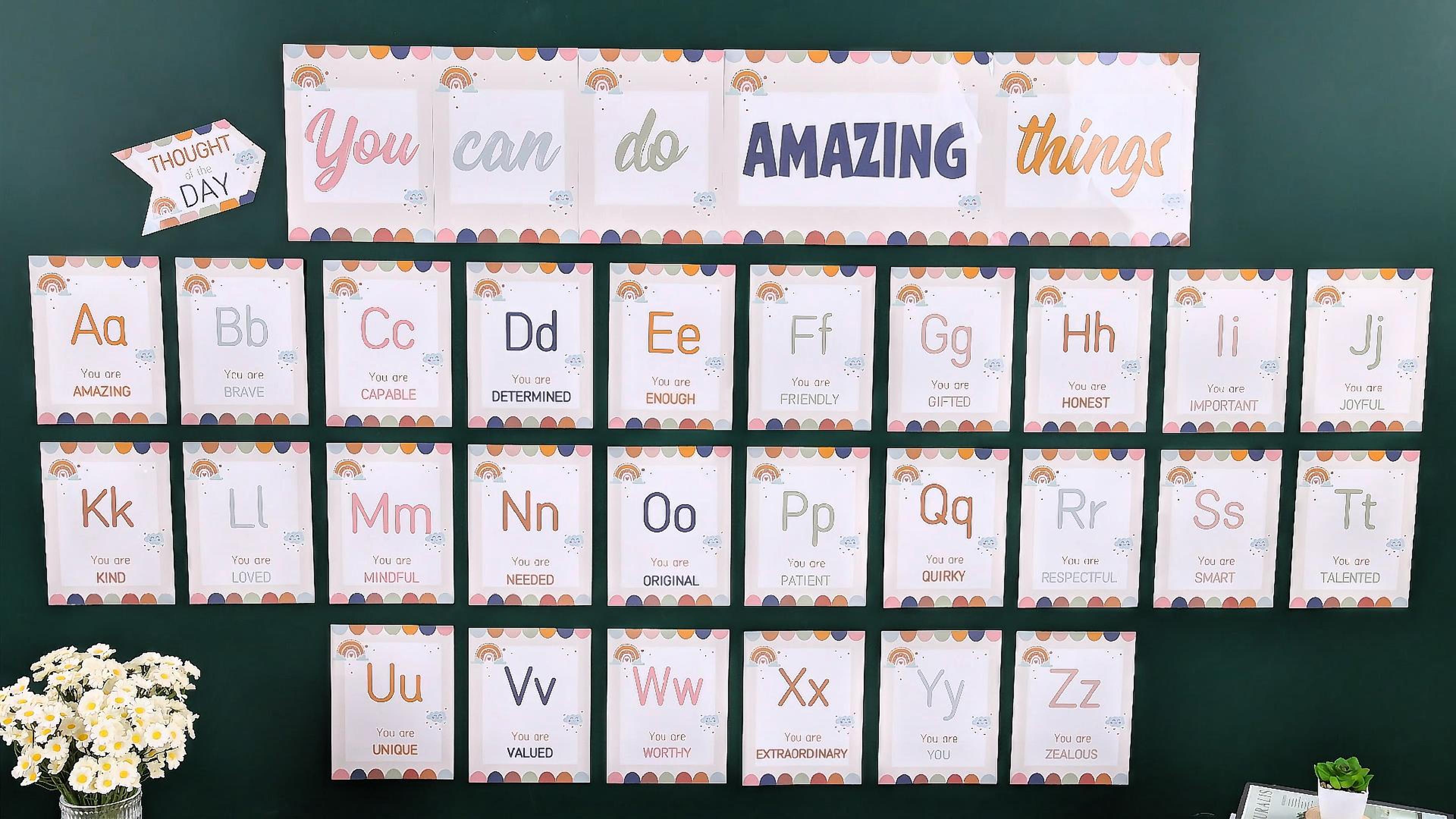 Alphabet Poster 84pcs Bright Affirmations Bulletin Board Signs ...