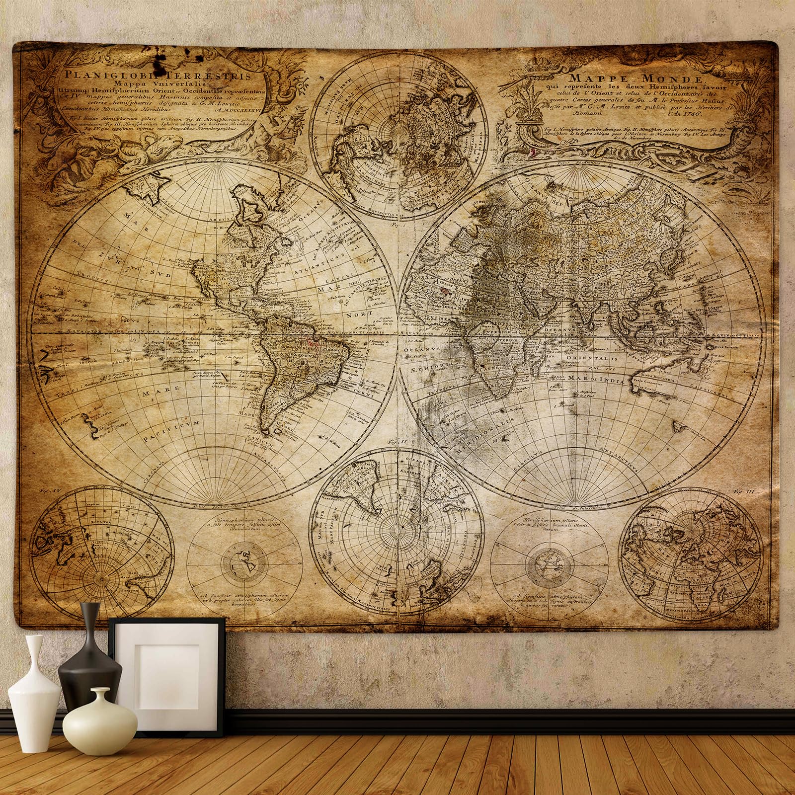 Amazon.com: Vintage World Map Wall Tapestry, Old Nautical World Map Nostalgic Style Art ...