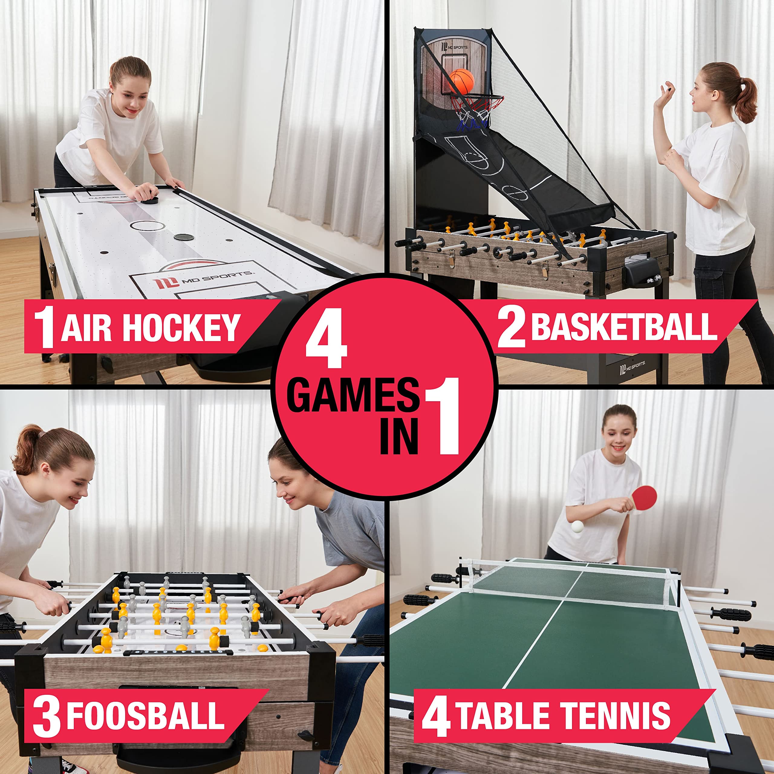 Snapklik.com : 4-in-1 Combo Game Table 48, Air-Powered Hockey, Foosball, Table Tennis And ...