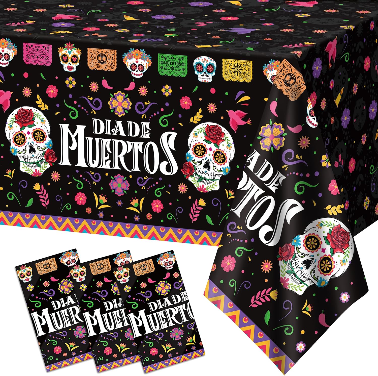 Amazon.com: Erweicet Day of The Dead Tablecloth 3pcs Dia de Muertos ...