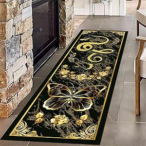 Amazon.com: Black Gold Snake Runner Rug, 2x6ft, Modern Marble Texture ...