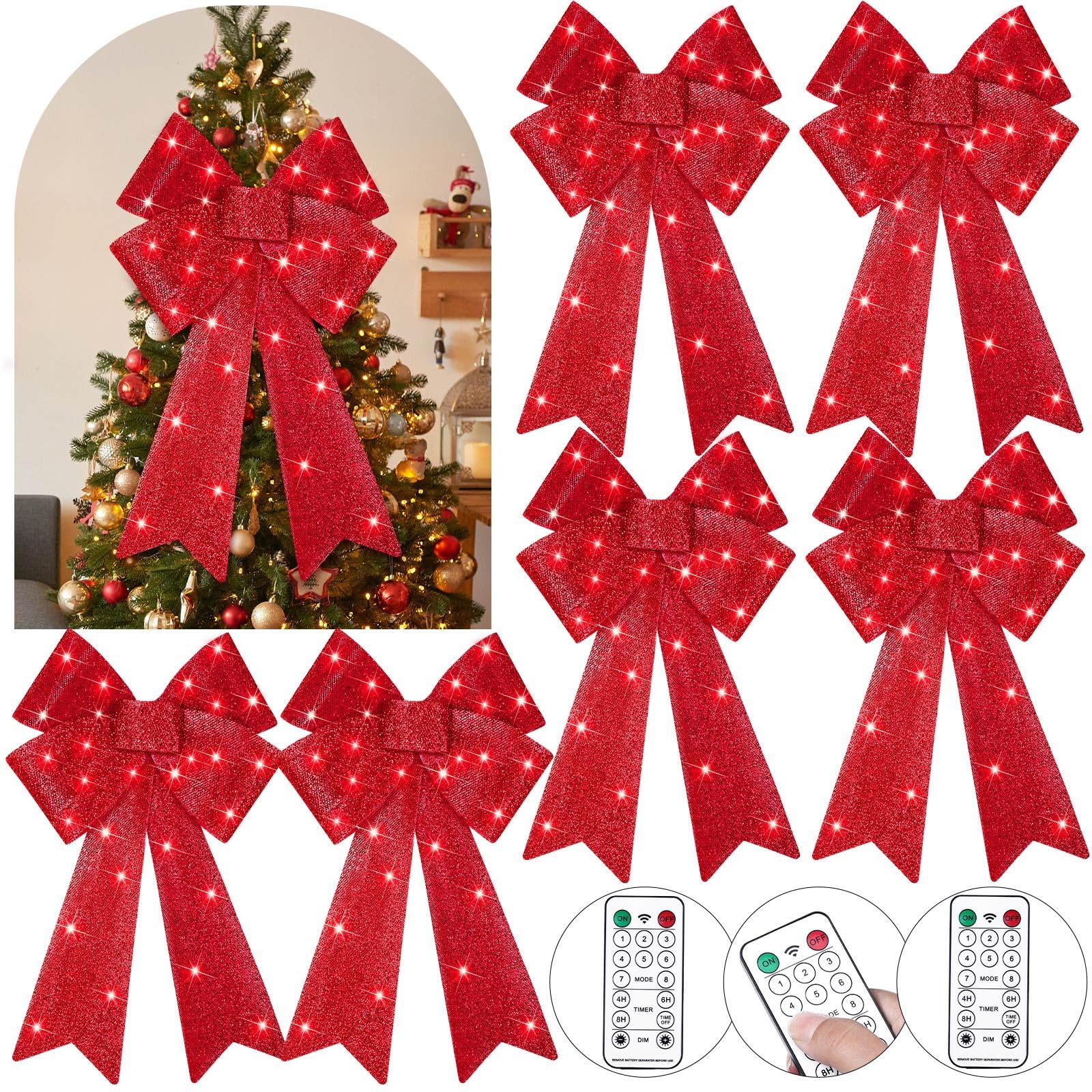 Amazon.com: WILLBOND 6 Pcs Pre Lit Christmas Bow Decoration Christmas ...