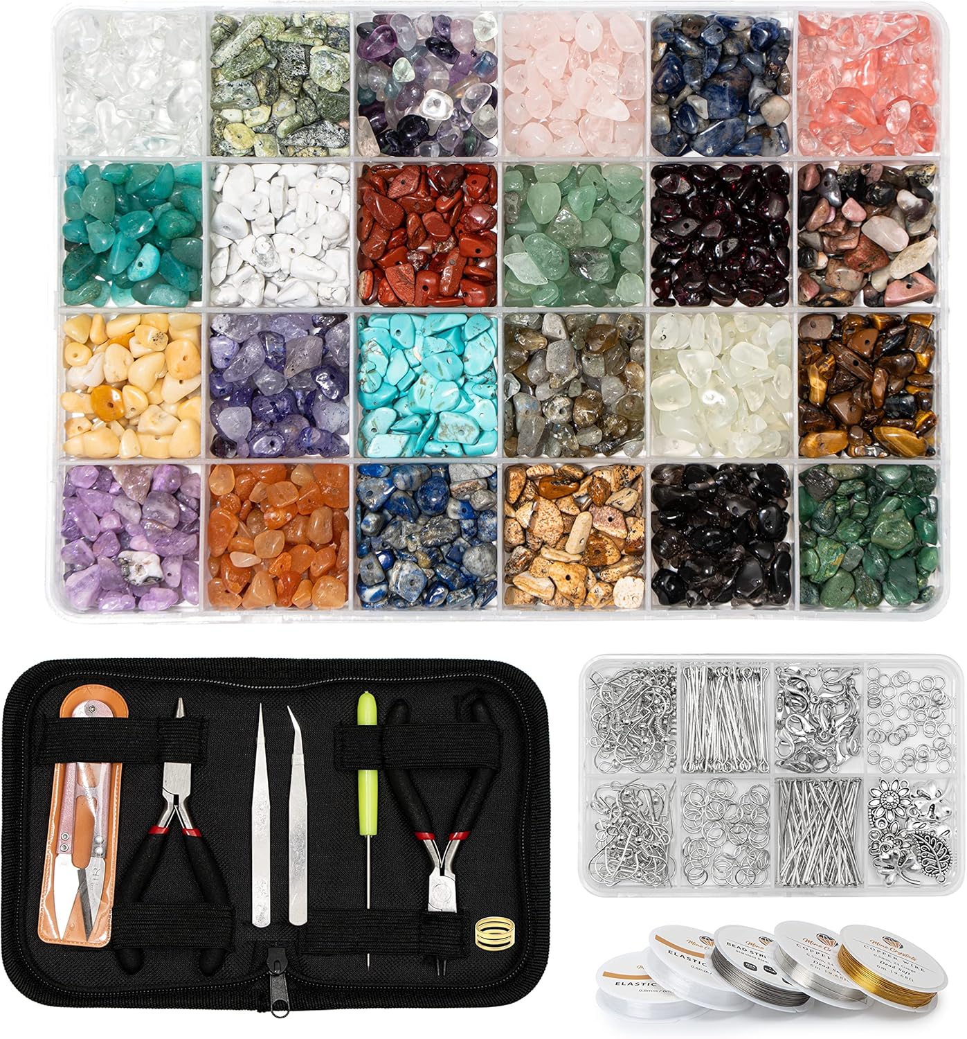 Amazon.com: Jewelry Making Kit DIY | Natural Crystal Chip Stones Beads ...