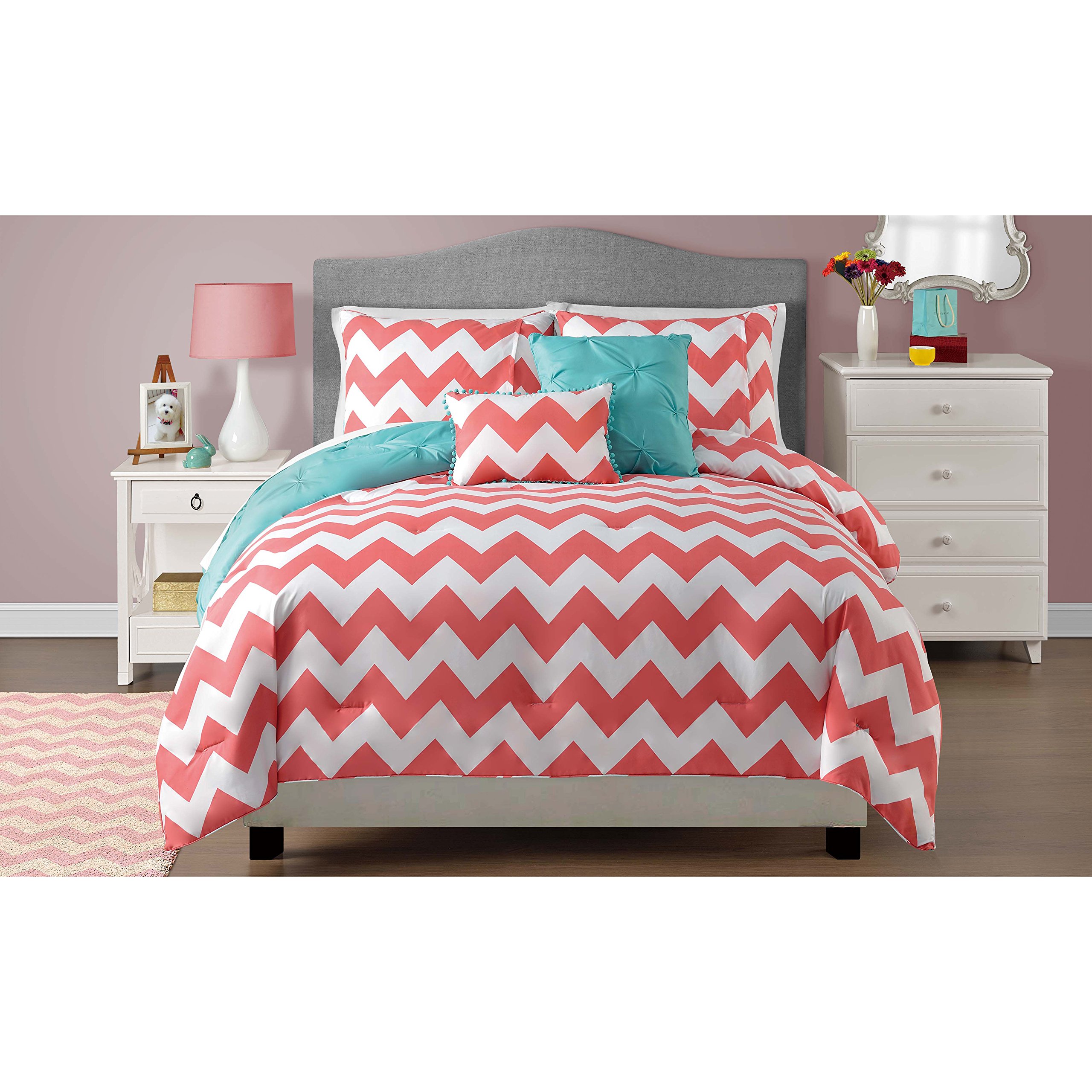 Coral Chevron Comforter Set