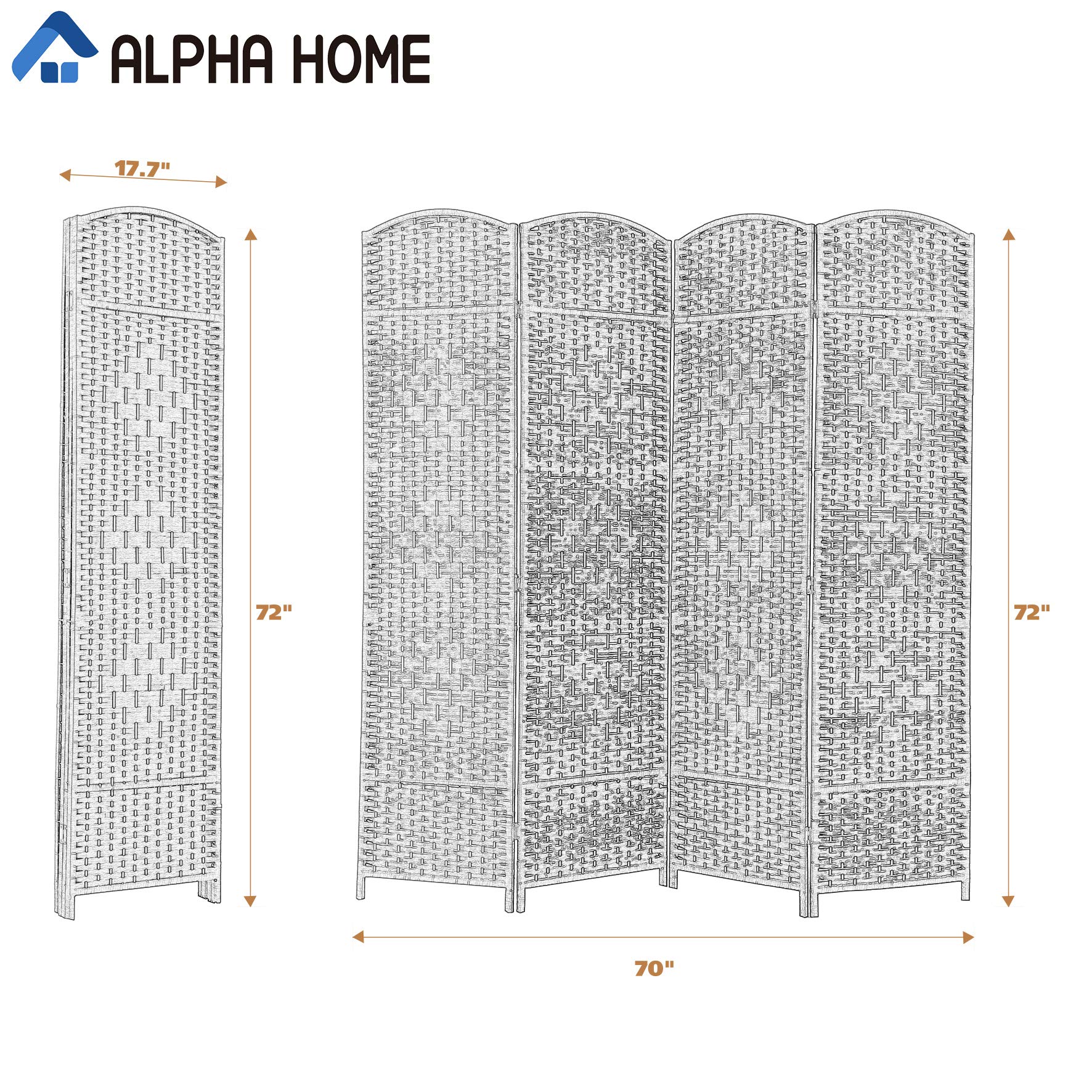 ALPHA HOME Woven Room Divider 4 Panel 6 Ft Portable Wide Tall Double ...