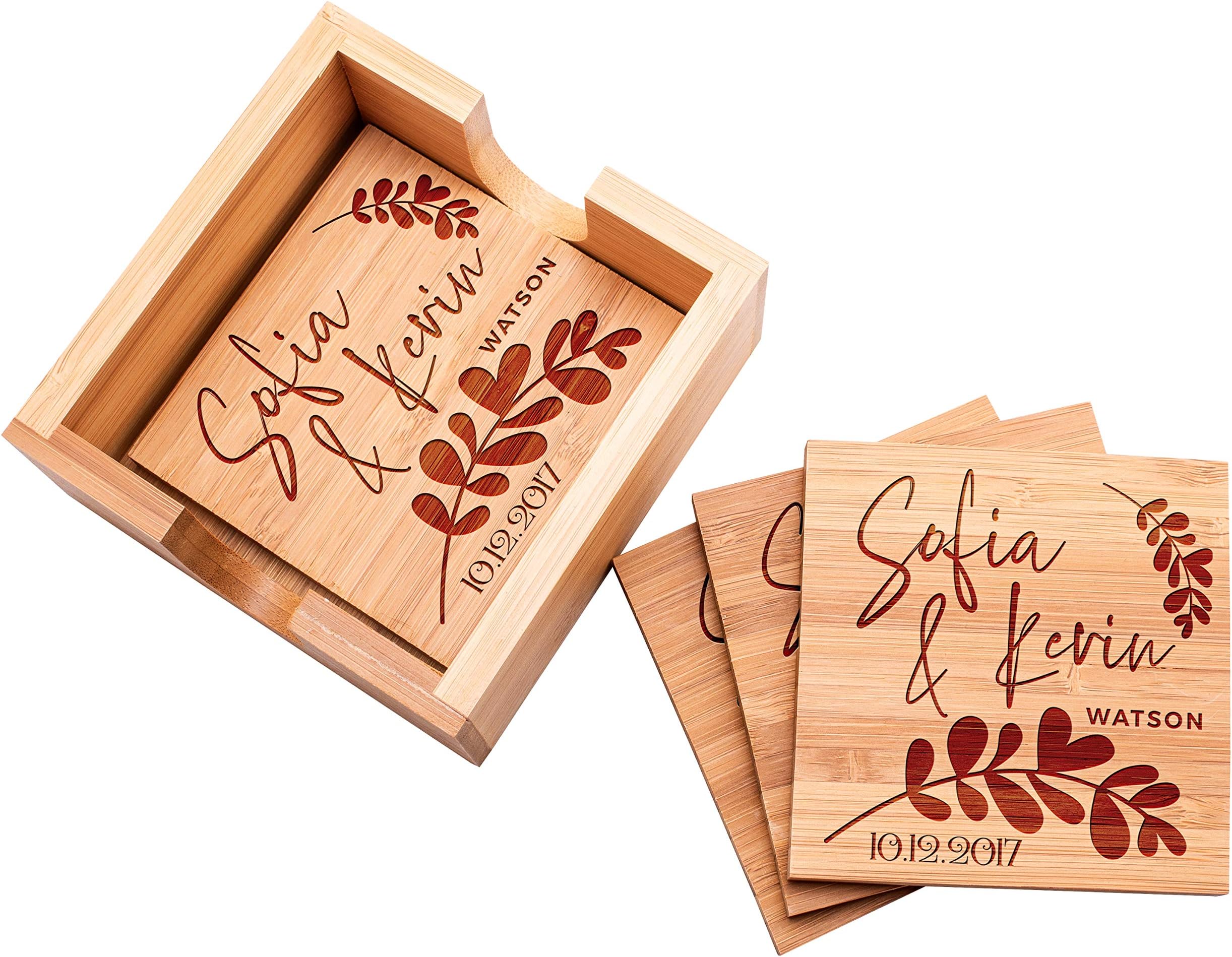 Amazon.com: Personalized Coasters for Drinks, Set of 4, Laser Engraved ...