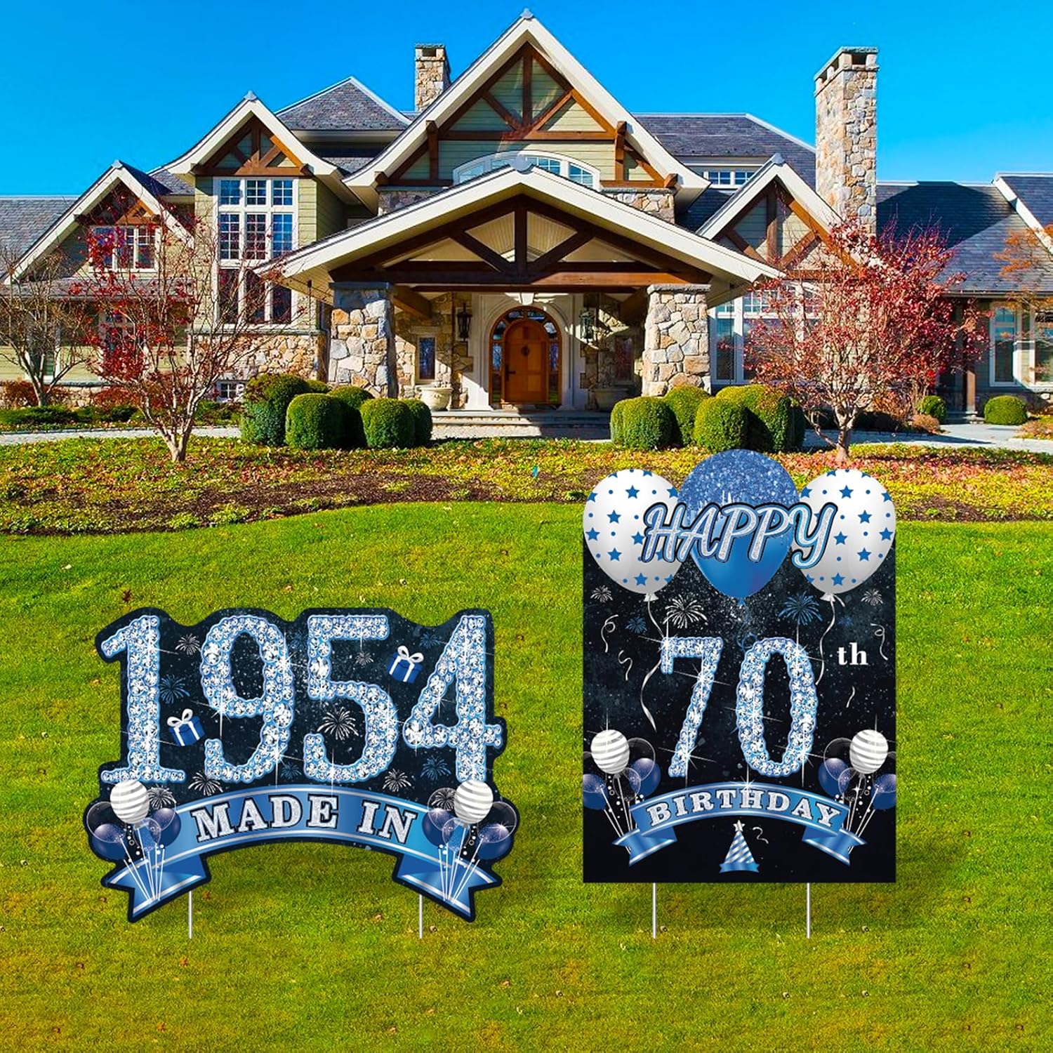 Amazon.com : 2pcs 70th Birthday Decorations Men Women,Blue Silver Happy ...