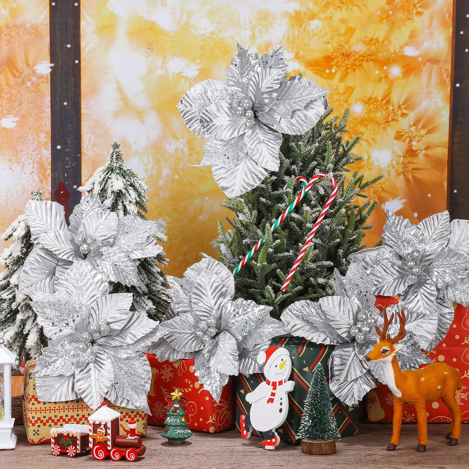 Dingion 16 Pieces Christmas Glitter Poinsettia Large 8 Inch Christmas dingion-16-pieces-christmas-glitter-poinsettia-large-8-inch-christmas