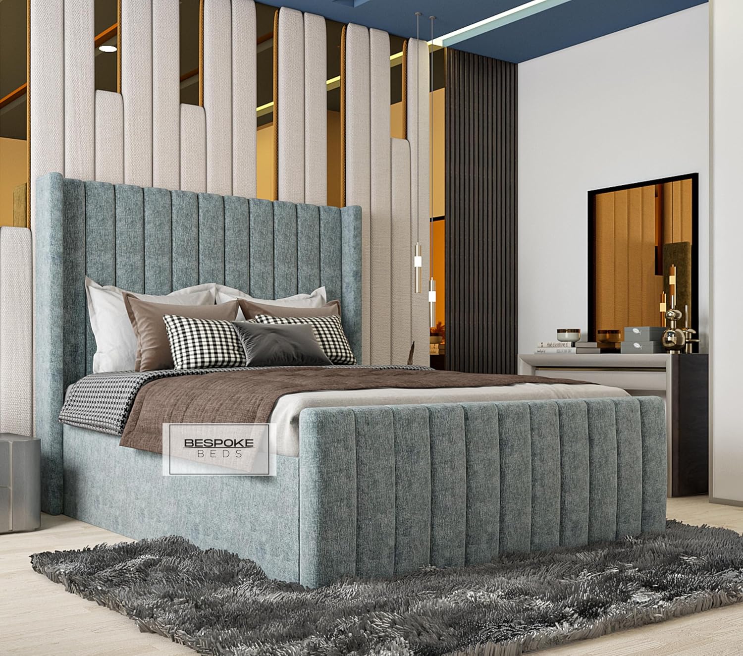 BESPOKE BEDS Winged Luxury Bed Frame, Plush Velvet Bed, Ottoman Storage ...
