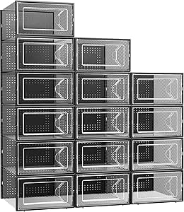 Kuject 15 Pack Shoe Storage Boxes, Clear Plastic Stackable Shoe ...