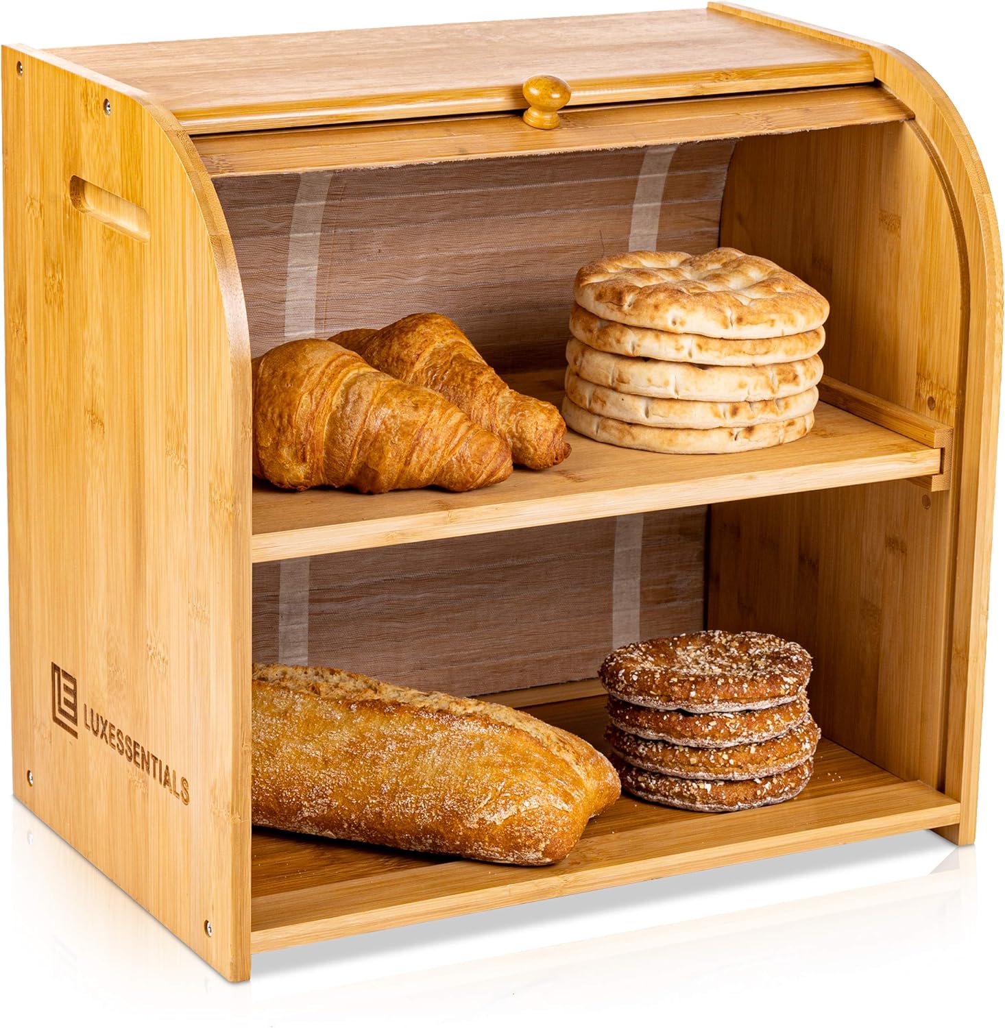 Amazon.com: LuxEssentials 2 Layered Bamboo Breadbox | Large Rolltop ...