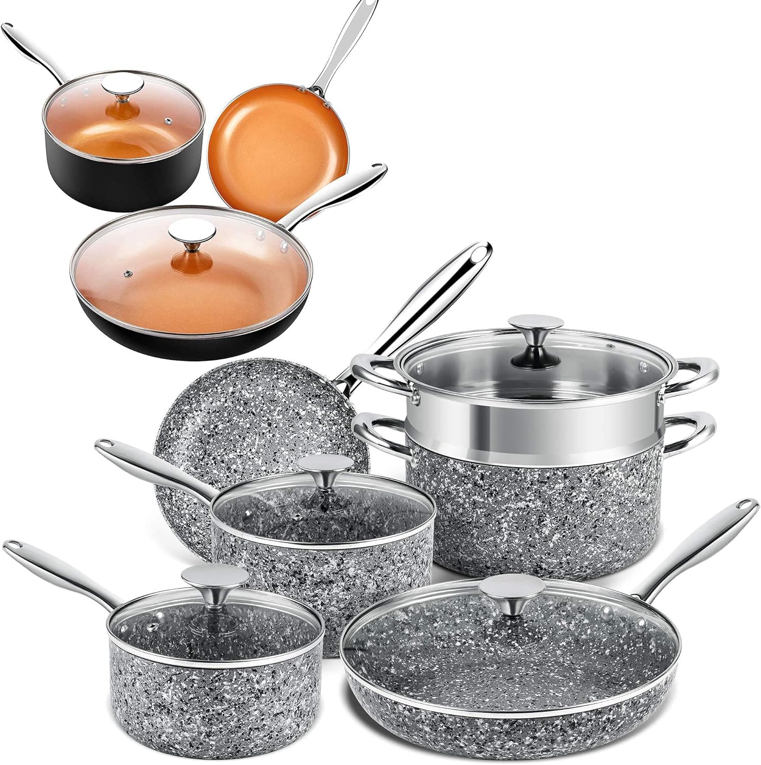Amazon.com: MICHELANGELO 10 Piece Stone Cookware Set+Copper Cookware ...