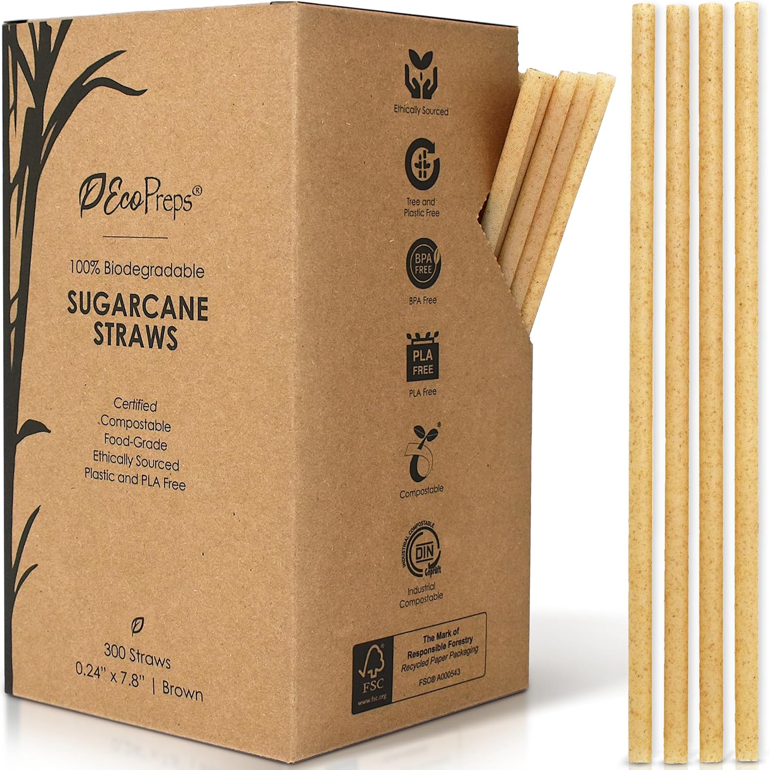 Amazon.com: EcoPreps Biodegradable Sugarcane Straws | 300 Count, 100% ...