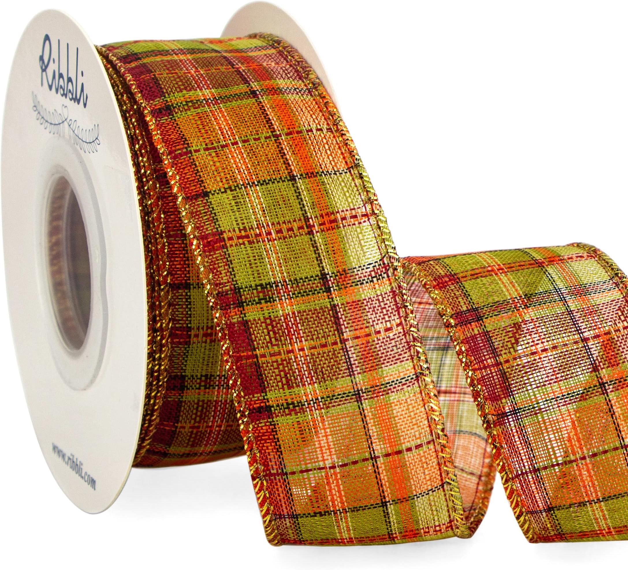 Amazon.com: Ribbon Traditions Fall Gingham Plaid Orange/Green/Maroon ...
