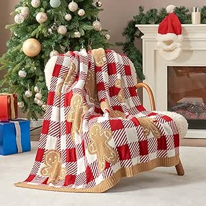 Amazon.com: Snuggle Sac Gingerbread Man Throw Blanket Red White Plaid ...