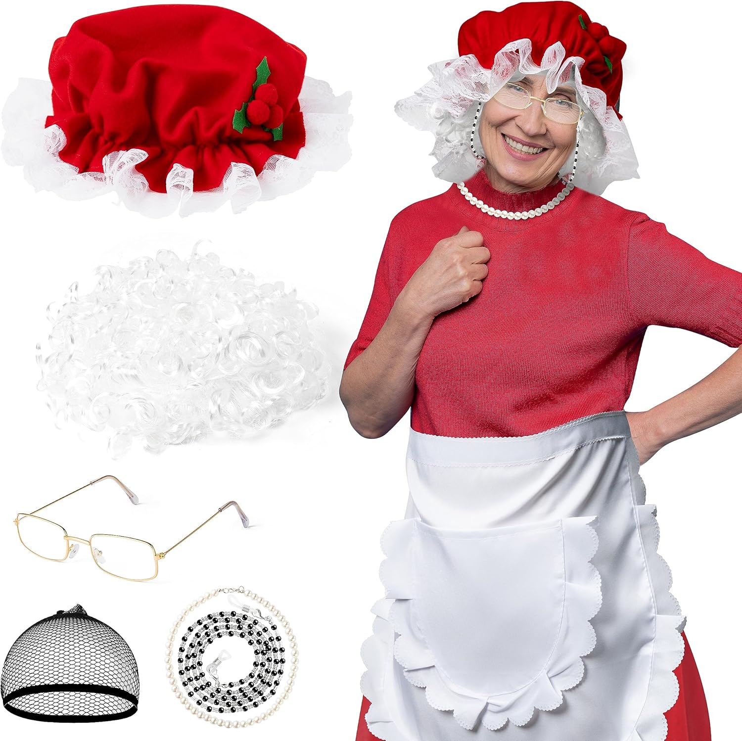 Amazon.com: BkeeCten 7pcs Christmas Lady Claus Costume for Women, Mrs ...