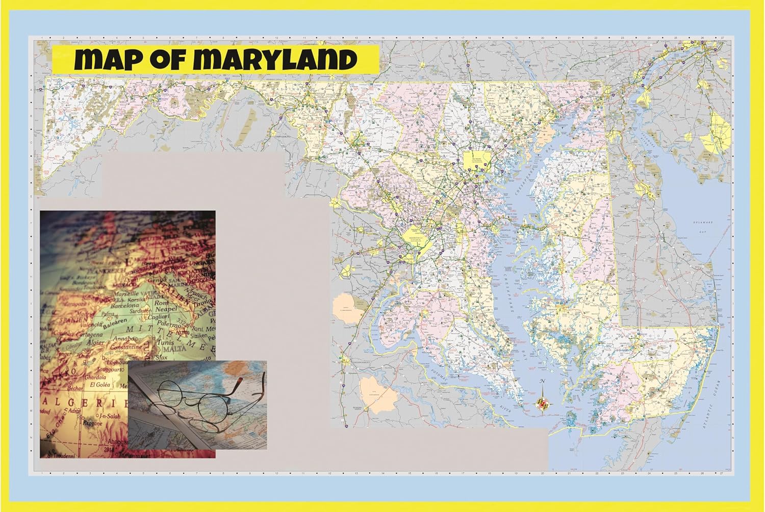 36x54 - Map of Maryland Large Detailed Roads and Nepal | Ubuy
