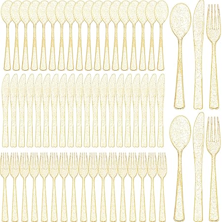 Amazon.com: 600 Pcs Gold Plastic Silverware Set Disposable Plastic ...