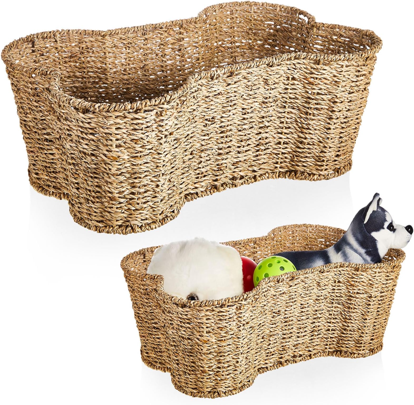 Amazon.com: BBTO 2 Pcs Large Bone Shaped Basket for Dog Wicker Dog Toy ...
