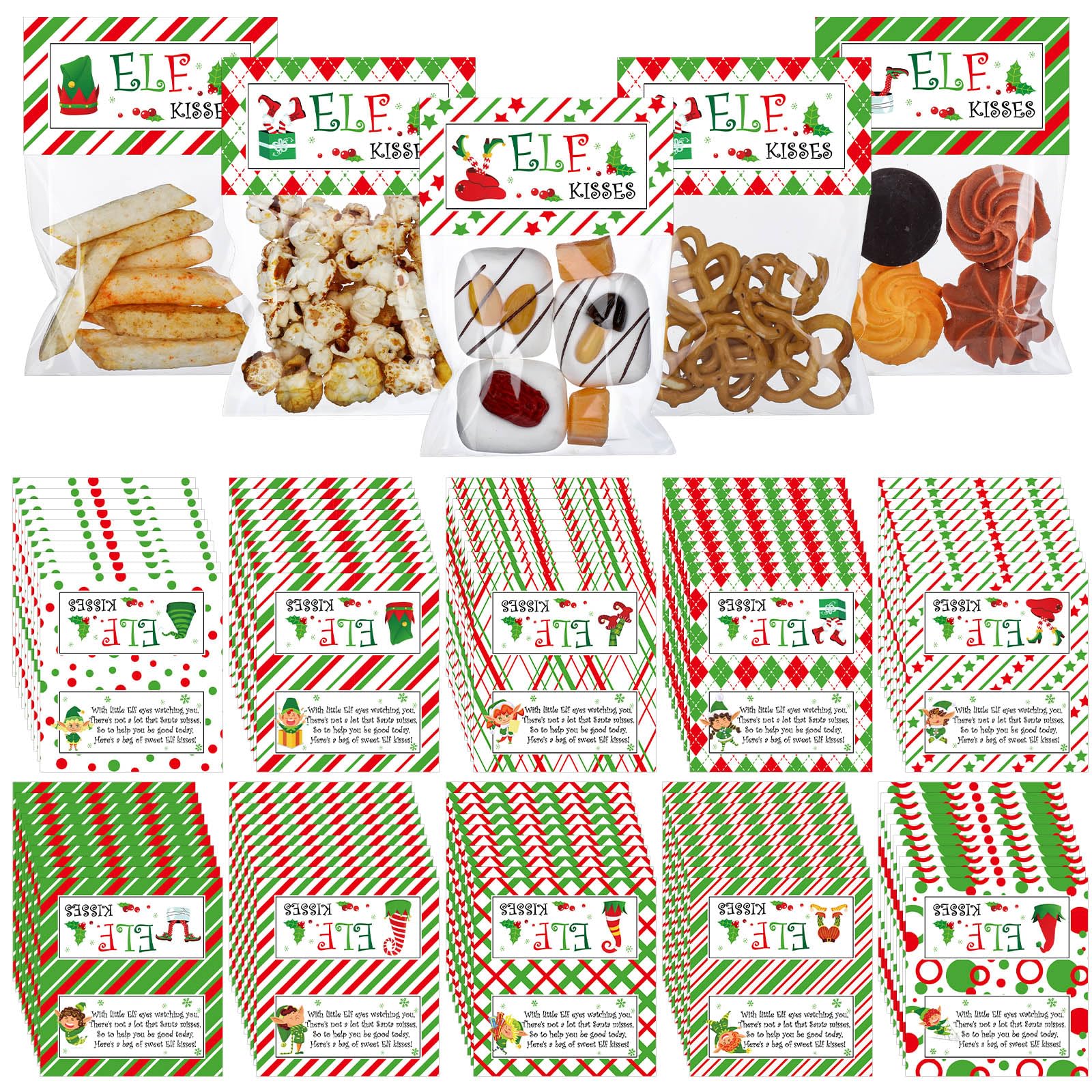 Amazon.com: Yexiya 150 Pcs Christmas Self-adhesive Goodie Bags with ...