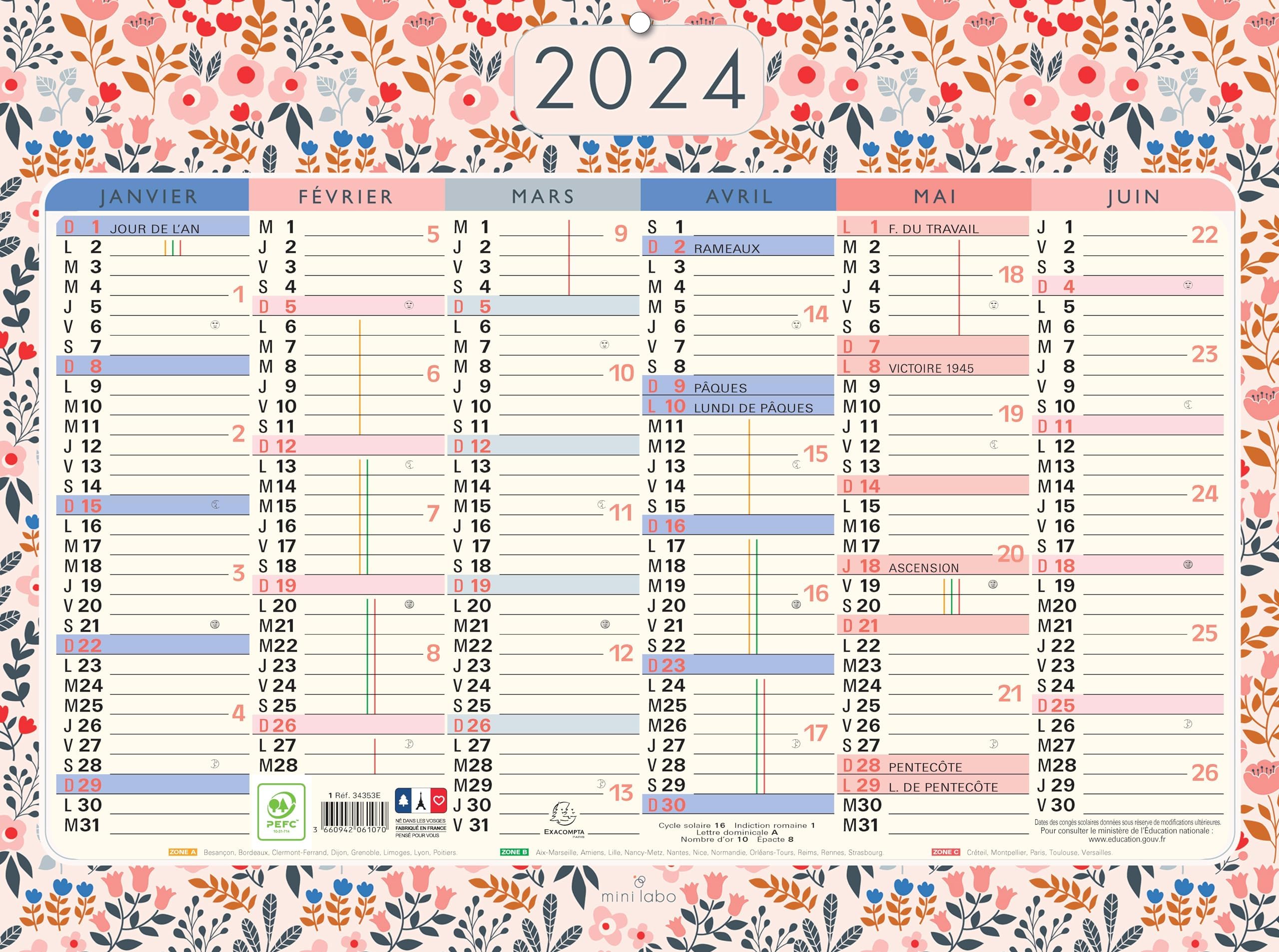Calendrier de bureau international hebdomadaire 2024 au format ...