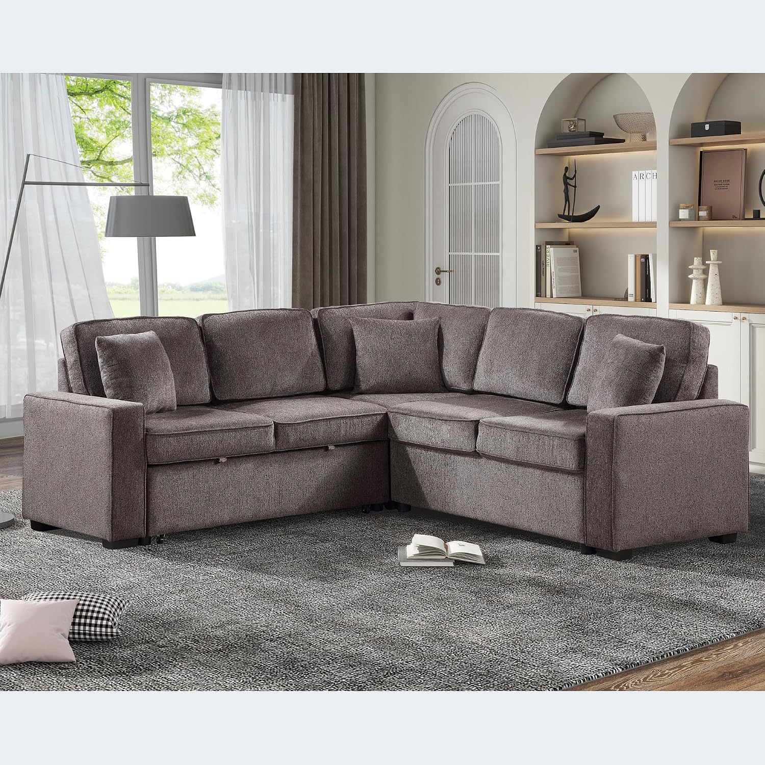 Amazon.com: LIANGFU L Shape Sectional Couch, Pullout Sleeper Couch, 5 ...