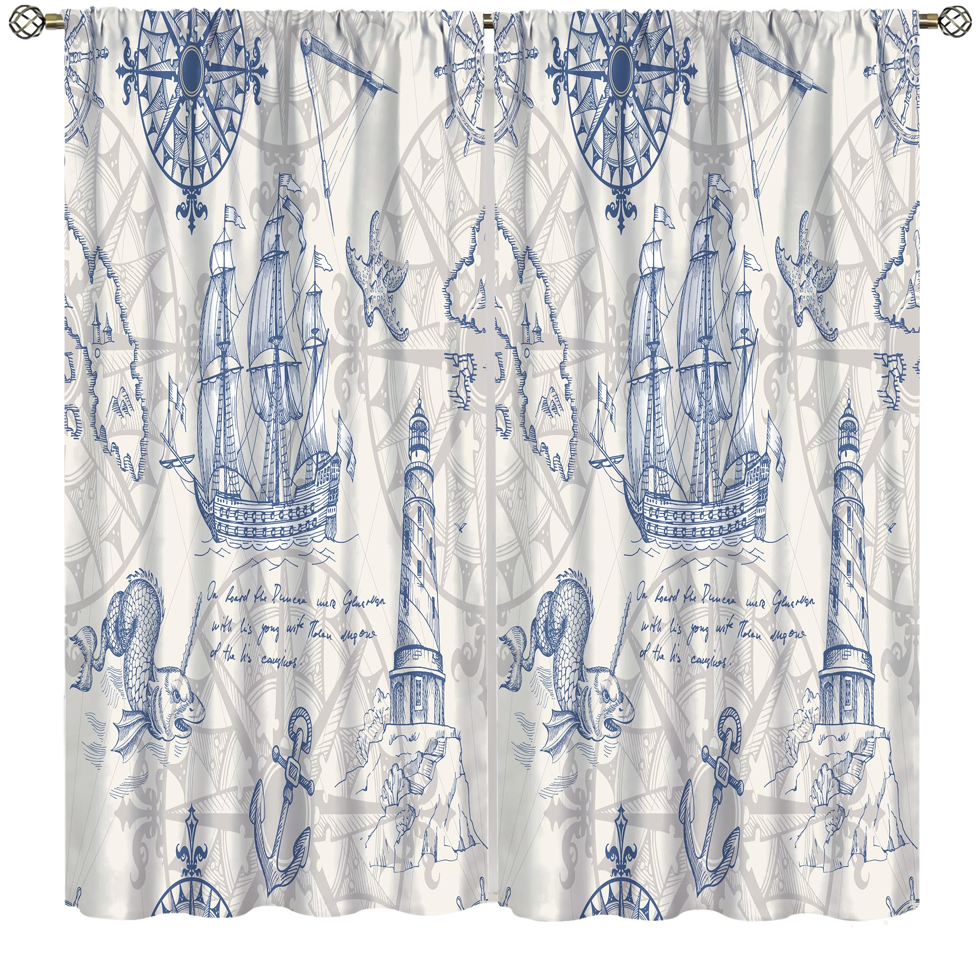 Amazon.com: Nautical Theme Window Curtains,Pirate Sailboat Curtains for ...